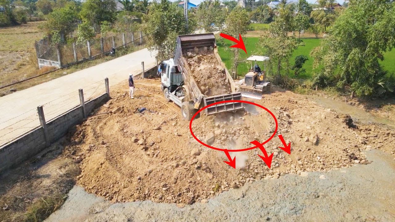 Incredible Mighty Mini Bulldozer Showing Skill moving soil in to pond ...