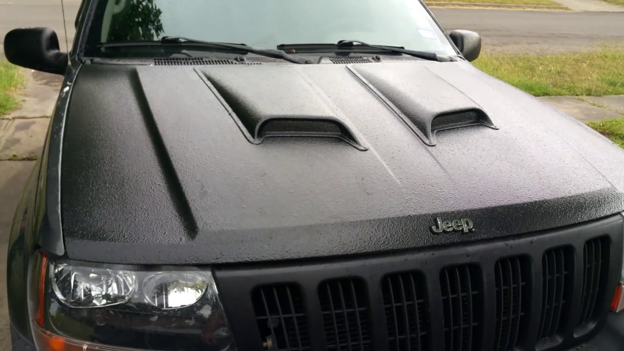 T-Rex spray liner part 2 ( Jeep Cherokee hood ) - YouTube