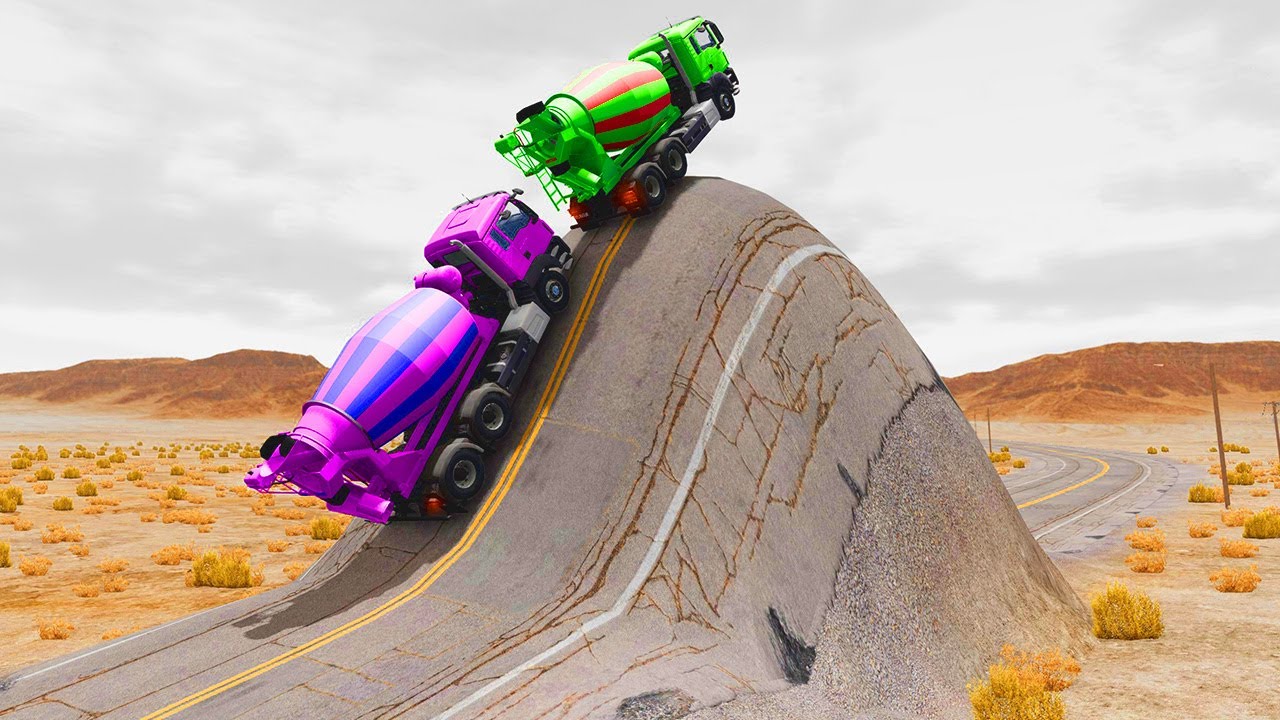 Colorful Concrete Mixer vs Mega Bugle #2 | BeamNG Drive - YouTube