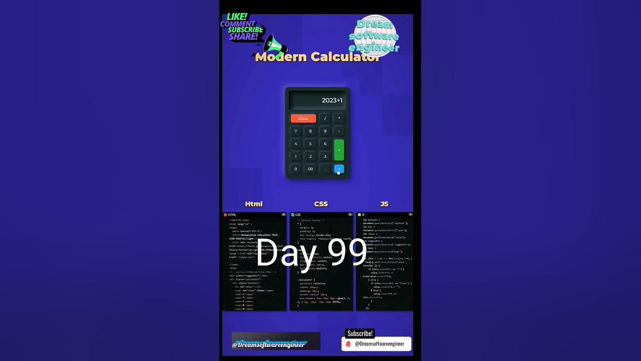 Day 99 Modern calculator using html css andlet #shortsfeed #tiktok #codinglife #webdesign #short ...