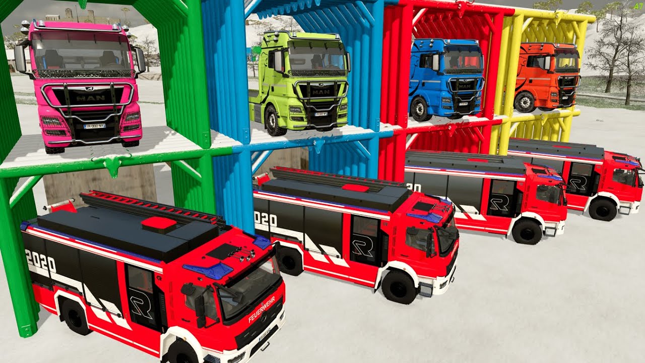 TRANSPORTING IN THE SNOW FIRE DEPARTMENT CAR TO COLORS GARAGE WITH MAN ...