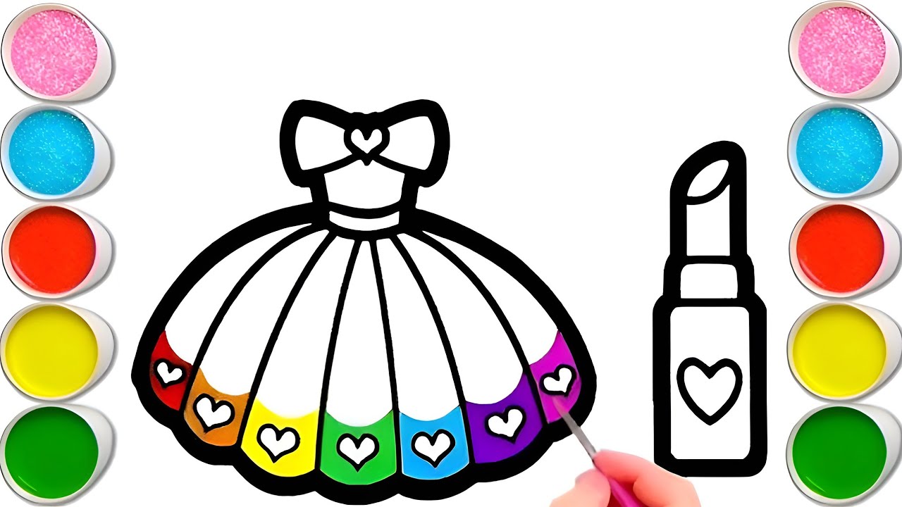 Beautiful Princess Dress Drawing Painting & Colouring for Kids Toddlers ...