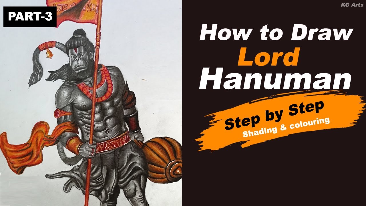 How To Draw Lord Hanuman Step By Step (Shading and Colouring) || Part ...