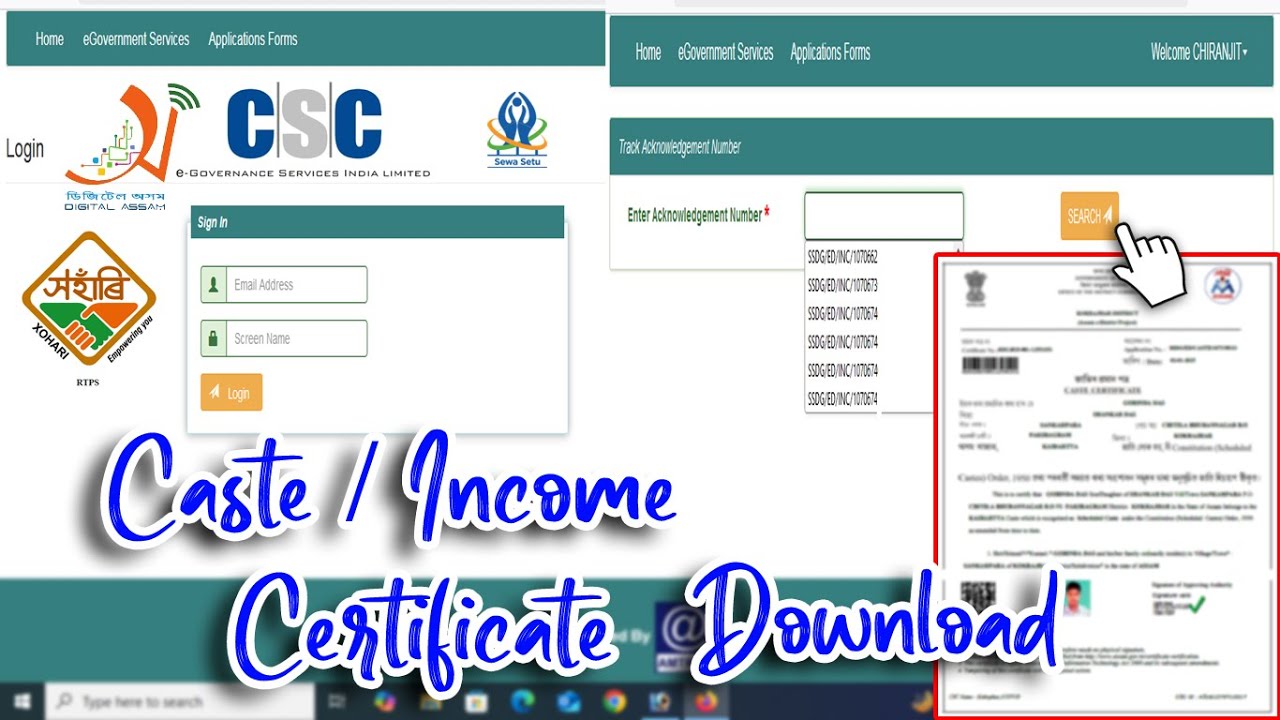 Caste & Income Certificate Download in CSC | Income Certificate ...