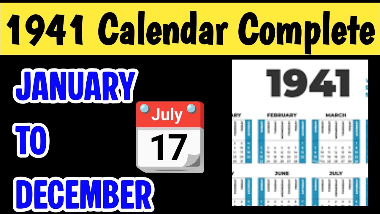 1941 calendar | complete Calendar 1941 - YouTube