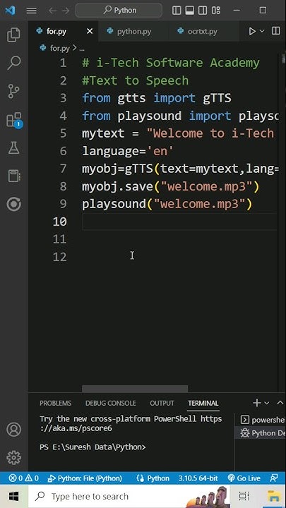 Text to Speech Program in Python #shortsfeed #shorts #shortvideo #viralshorts #tutorial - YouTube