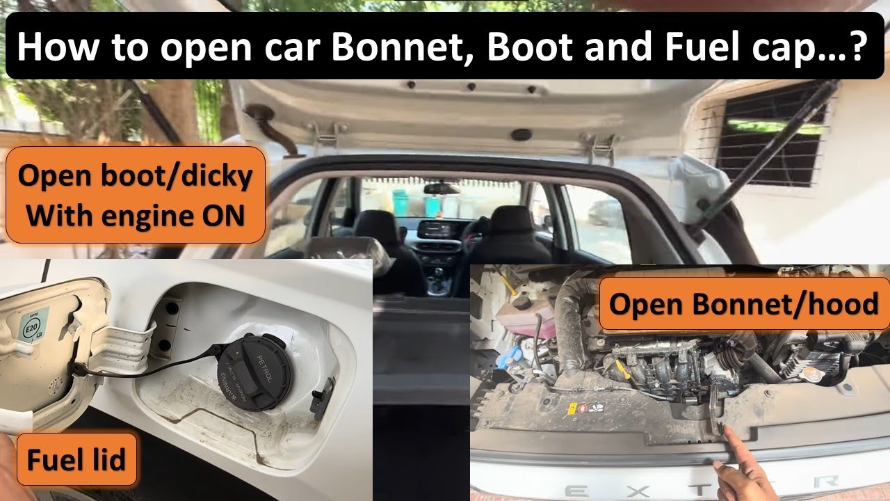 How to open car bonnet hood, Fuel filler petrol tank lid cap and boot ...