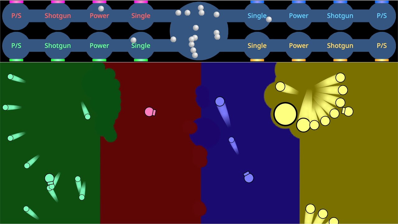 4 Color Battle royale "Loop field" Territory battle with Balltype cave ...