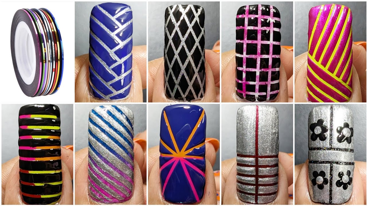 Easy strip nail art design for beginners|| strip nails 🤩#youtube # ...