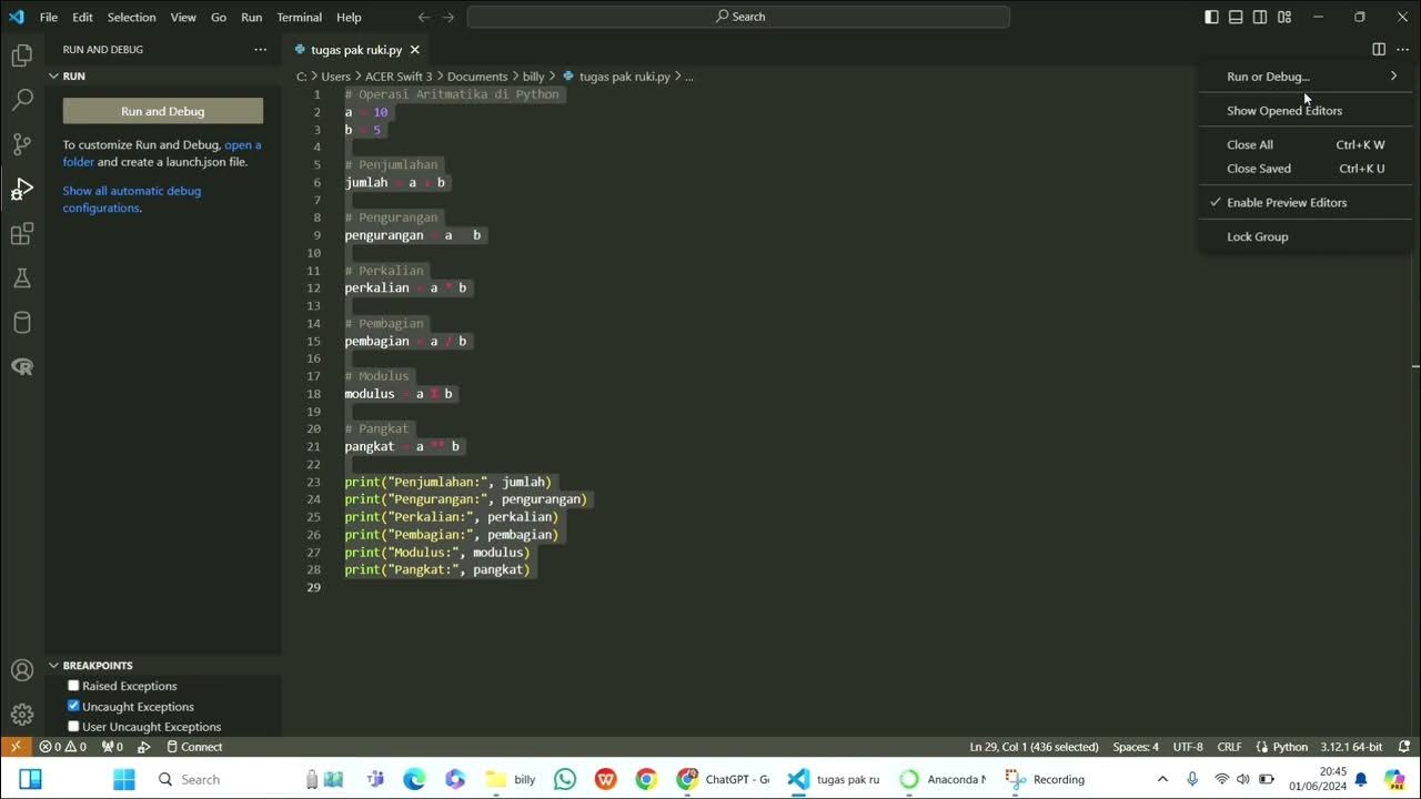 TUGAS ALGORITMA (materi codingan operasi aritmatika) - YouTube