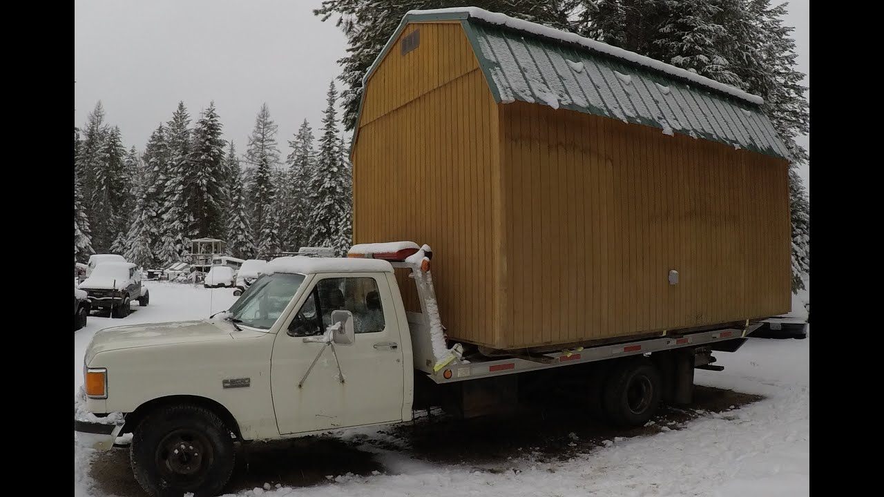 Moving a big cedar shed on Rollback. Sketchy as hell - YouTube