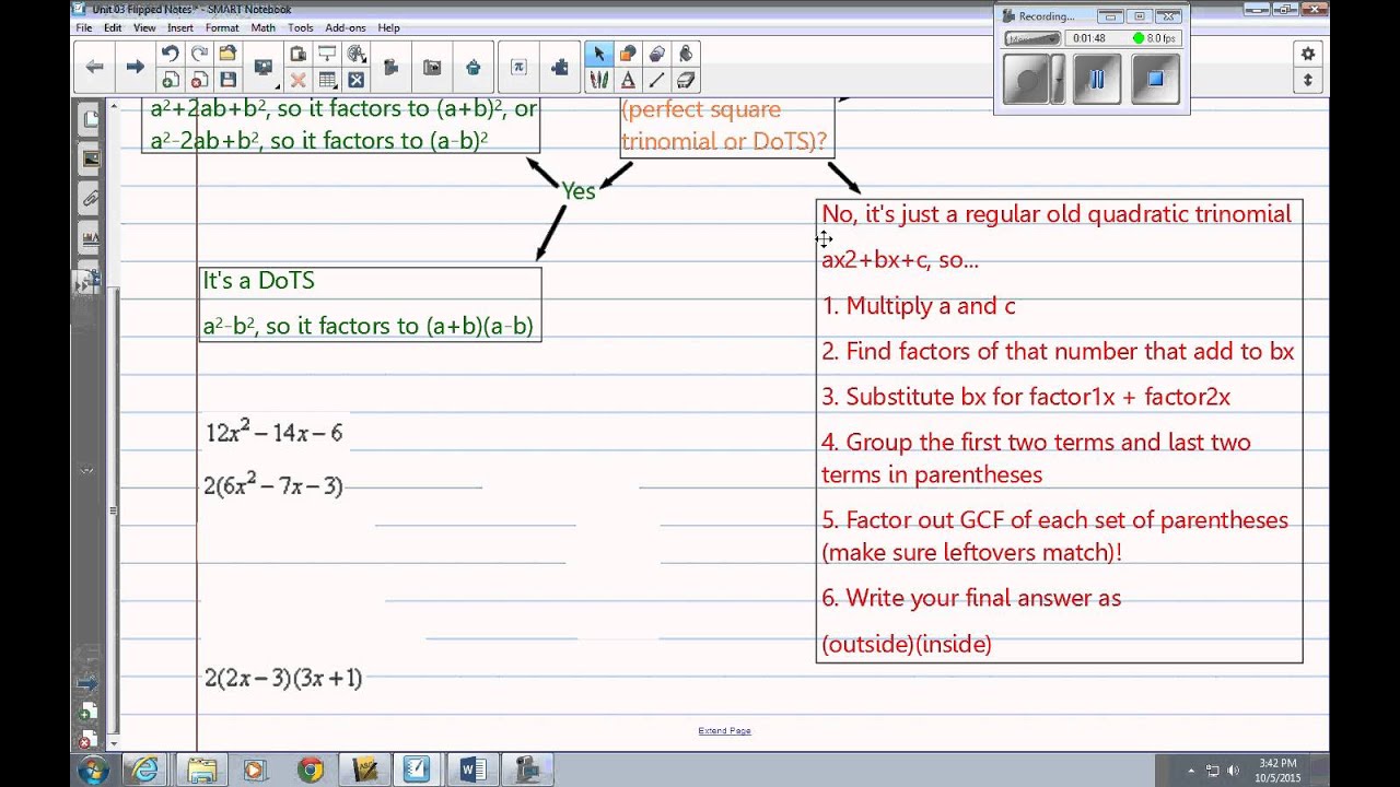 Flipped Notes Factoring GCF, special cases, quadratic trinomials - YouTube