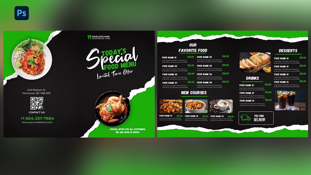 Food Menu Design in Photoshop | Restaurant Menu Design - YouTube