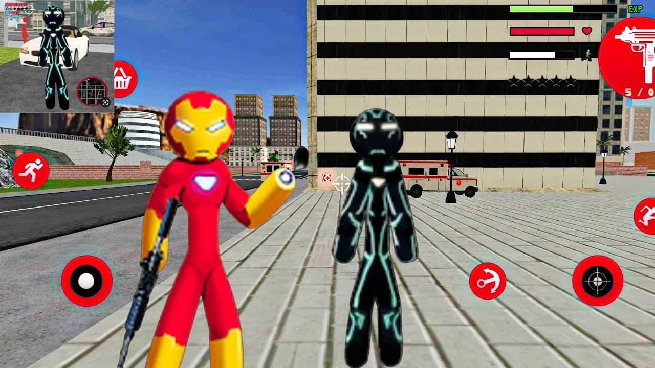 neon stickman ropeheros Gangster City Android Gameplay #2 - YouTube