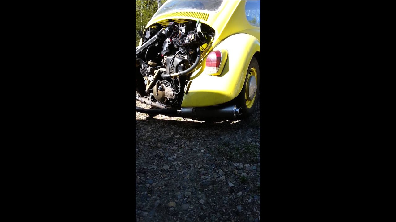 Bike engine in a vw bug - YouTube