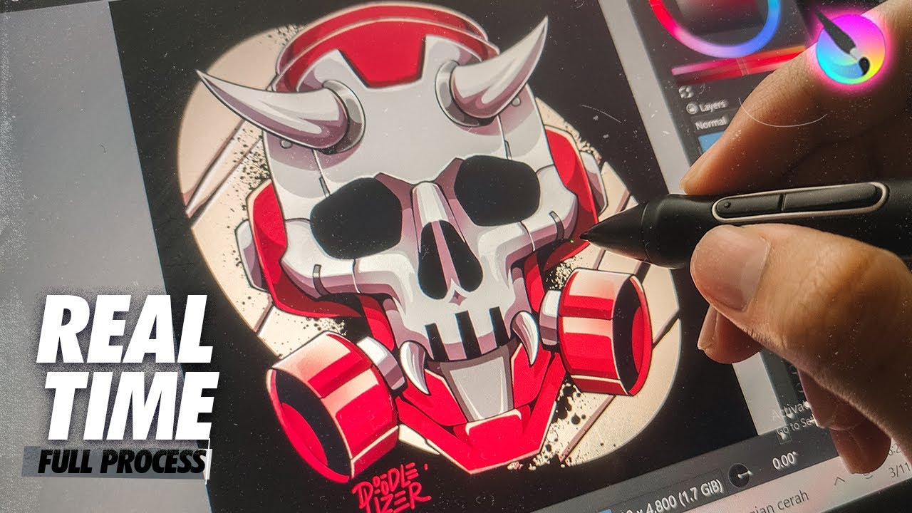 Realtime Drawing : Cyberpunk Skull - YouTube