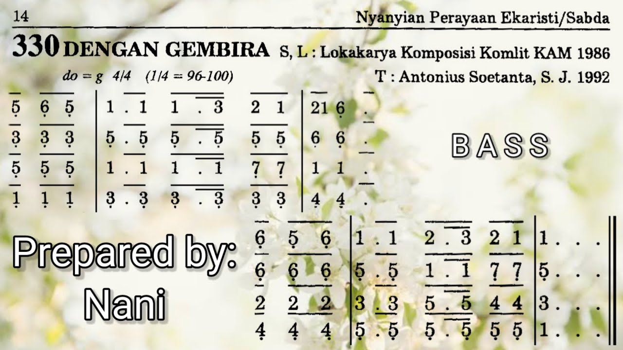 Dengan Gembira (PS 330 - instrumen) BASS - YouTube