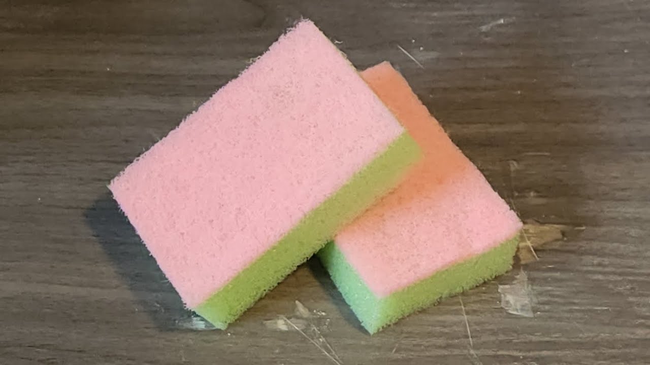 ASMR Green and Pink Kitchen Sponges Ripping x2 - YouTube