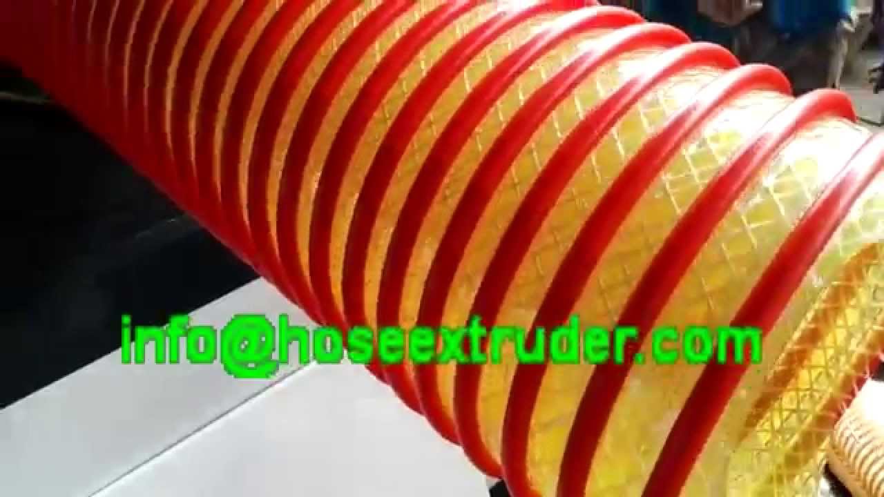 polyester yarn reinforced pvc suction hose extrusion line - YouTube
