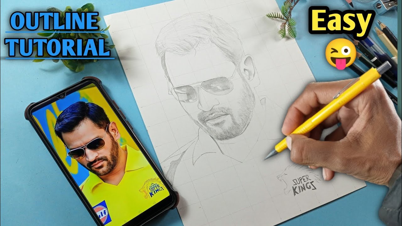 Ms Dhoni drawing | outline tutorial | step by step | - YouTube