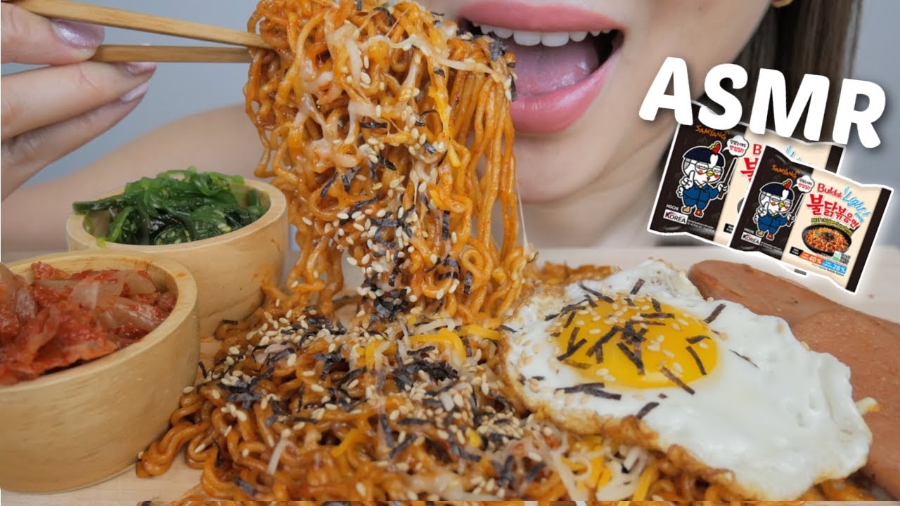 ASMR Samyang Buldak Ramen LIGHT with Fried Egg and Spam *Relaxing ...