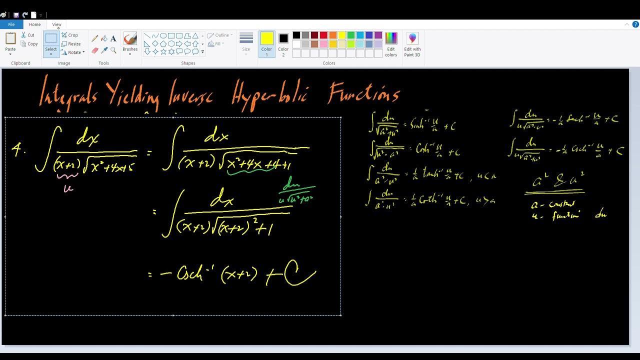 Integrals Yielding Inverse Hyperbolic Functions - YouTube
