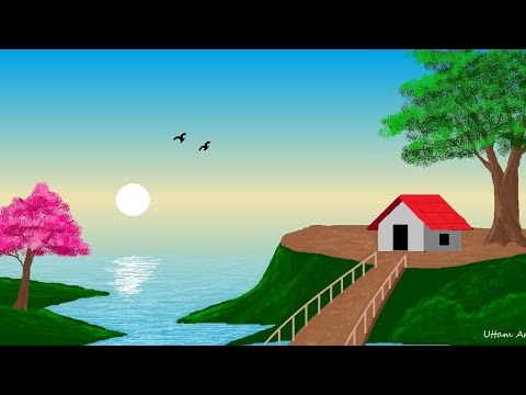 House scenery Drawing | how to draw in ms paint | paint in computer ...