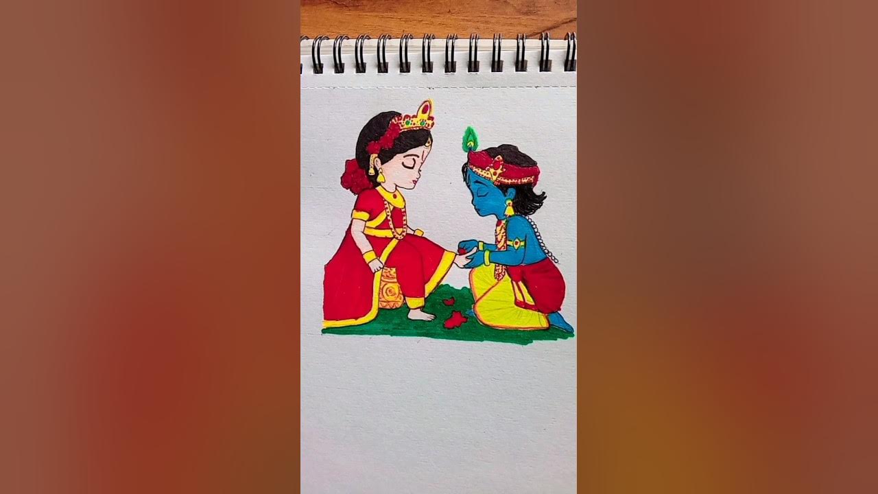 Cute Radha Krishna drawing 💚🦚 Radha # Krishna # Art marker # shorts ...