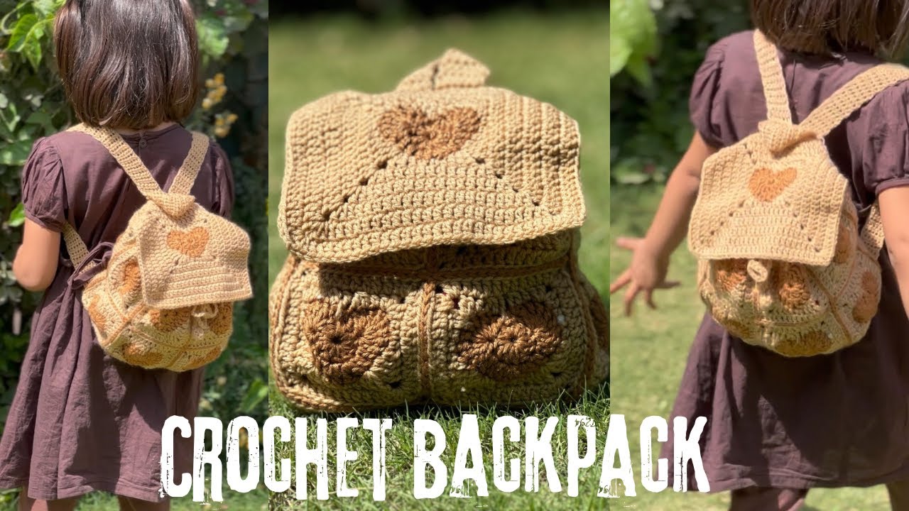 Heart Crochet Granny Square Drawstring Backpack - YouTube