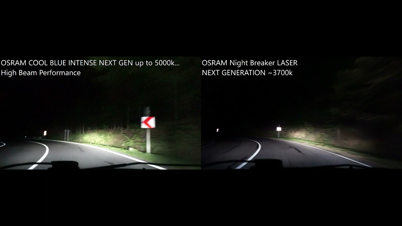 High Beams OSRAM COOL BLUE INTENSE NEXT GEN vs Night Breaker LASER NEXT ...