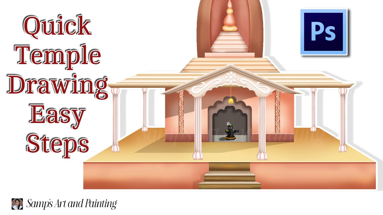 Quickly Temple Drawing/ Mandir Painting Easy Steps/ Adobe Photoshop ...