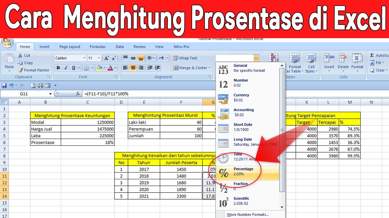 CARA MENGHITUNG PERSENTASE DI EXCEL YouTube