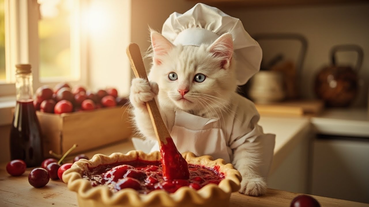 🥧 Adorable Tiny Cat Makes A Delicious Cherry Pie! 😻😋🍒| Fluffy Animal ...
