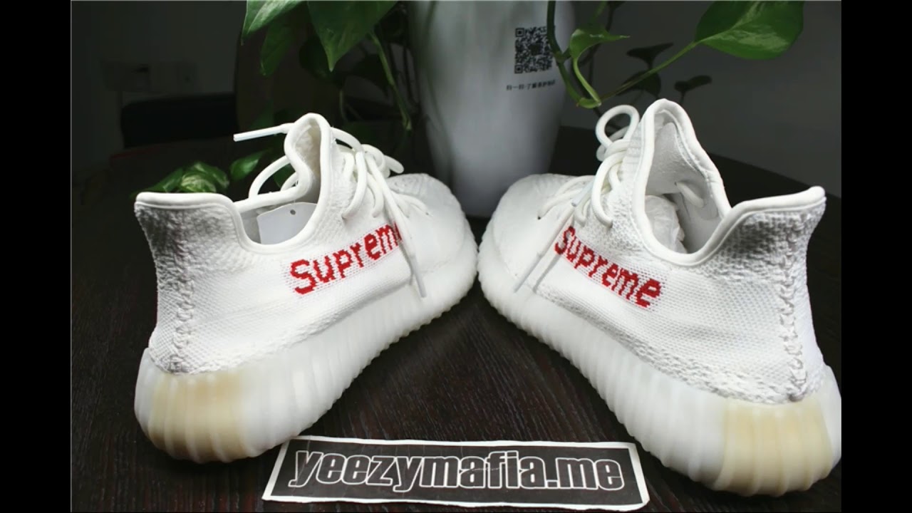 2017 Supreme x Adidas Yeezy Boost 350 V2 Sneakers and Supreme White Red ...