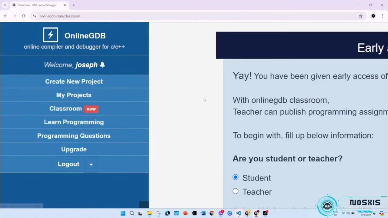 Signing up and navigating through onlinegdb classroom - YouTube