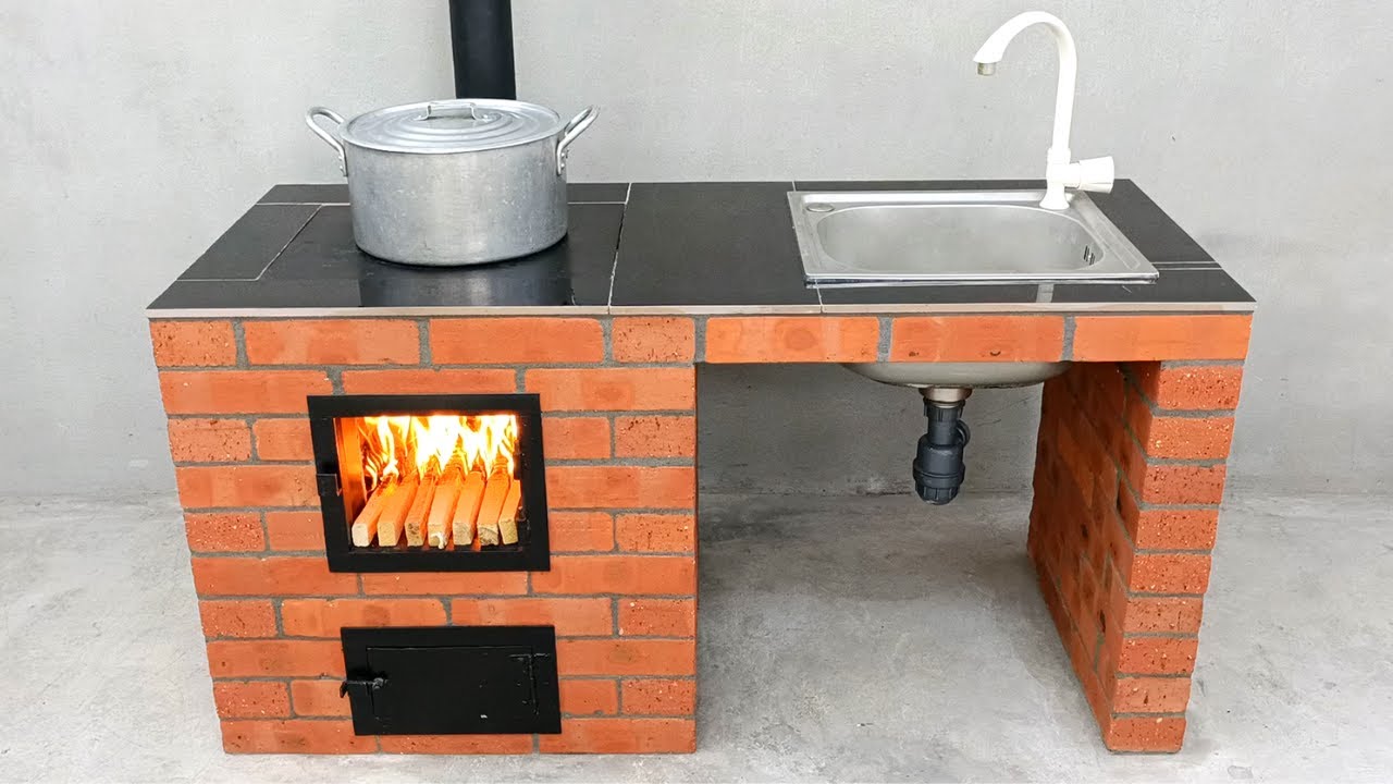 How to make a beautiful wood stove from bricks - YouTube
