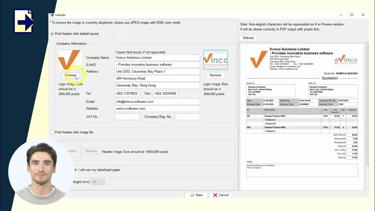 Customize Document Header in EasyBilling - YouTube