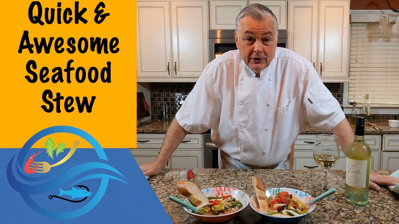 Butter Poached Calamari Striped Bass Shrimp with Hot Peppers Stew ...