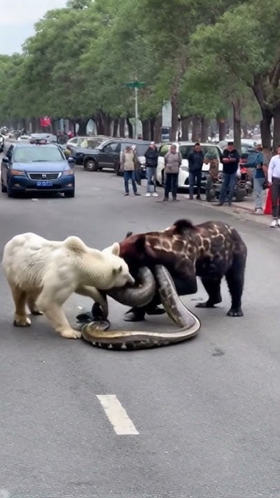 Polar bear and hyena are fighting with python #animals #Polarbear - YouTube