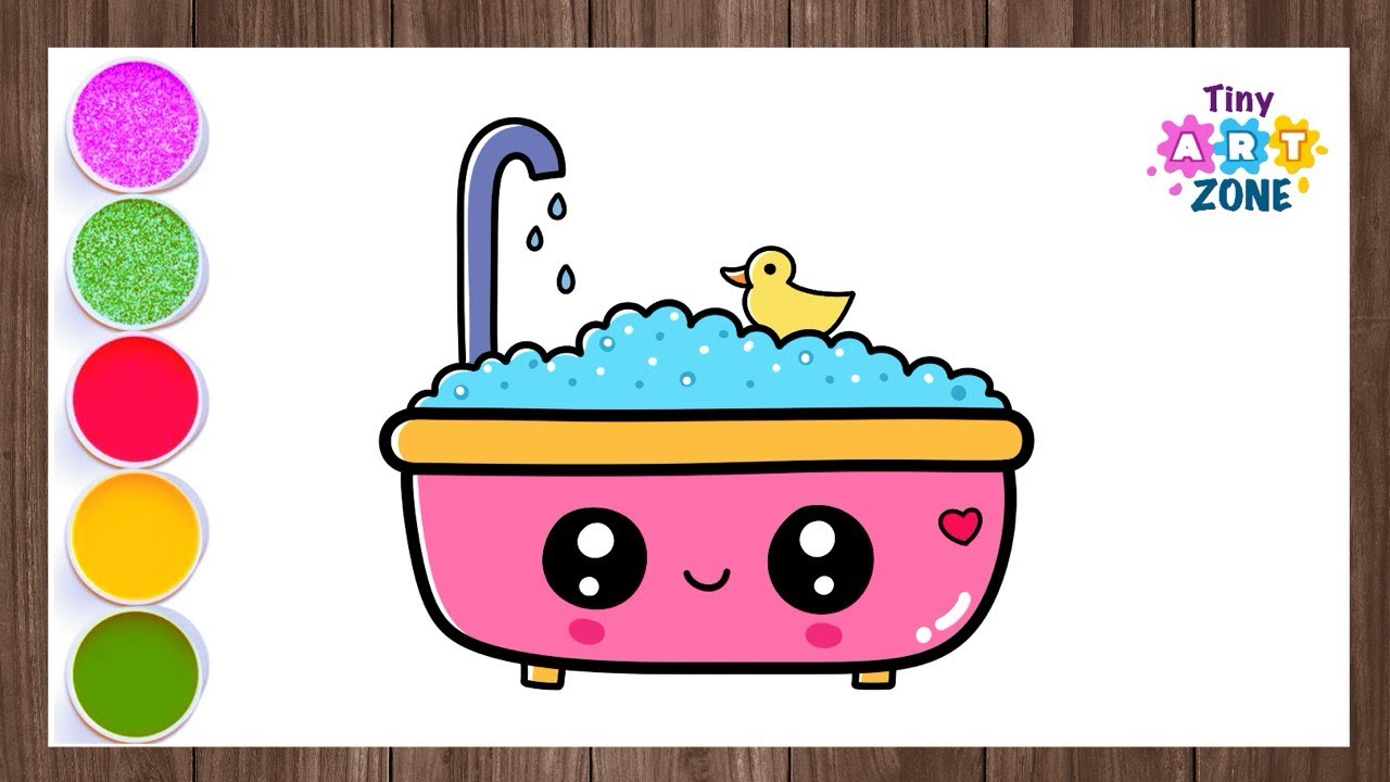 How to Draw a Cute Bath Tub Easy Step By Step | Bath Tub Drawing | Easy ...