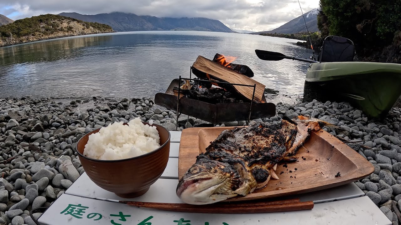 Relaxing CATCH AND COOK at a lake beach only accessible by kayak - YouTube