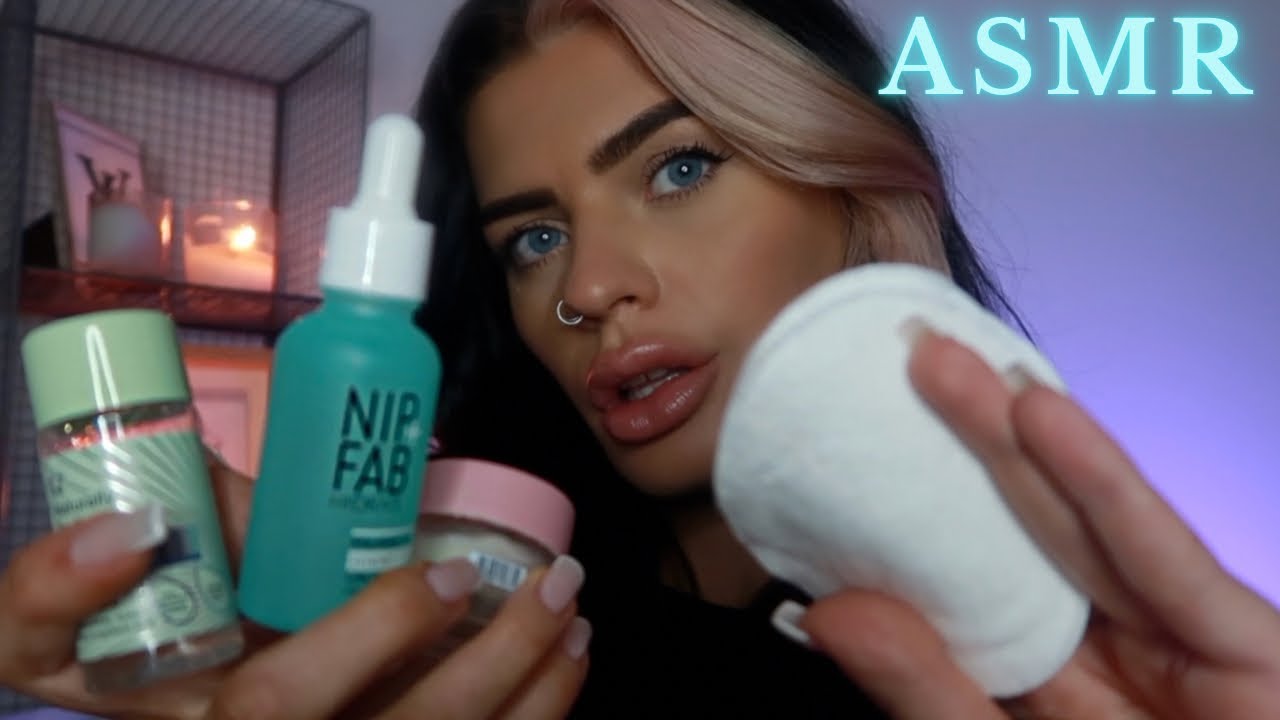 ASMR Sleepover Removing Your Makeup & Applying Skincare (layered sounds ...