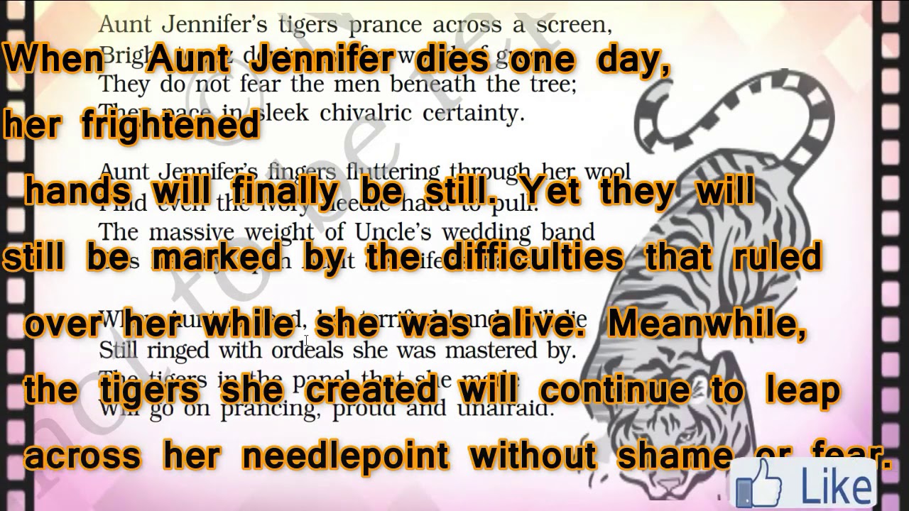 Aunt Jennifer's Tigers 🐅| Poem - 6 | Flamingo | Adrienne Rich | Class ...