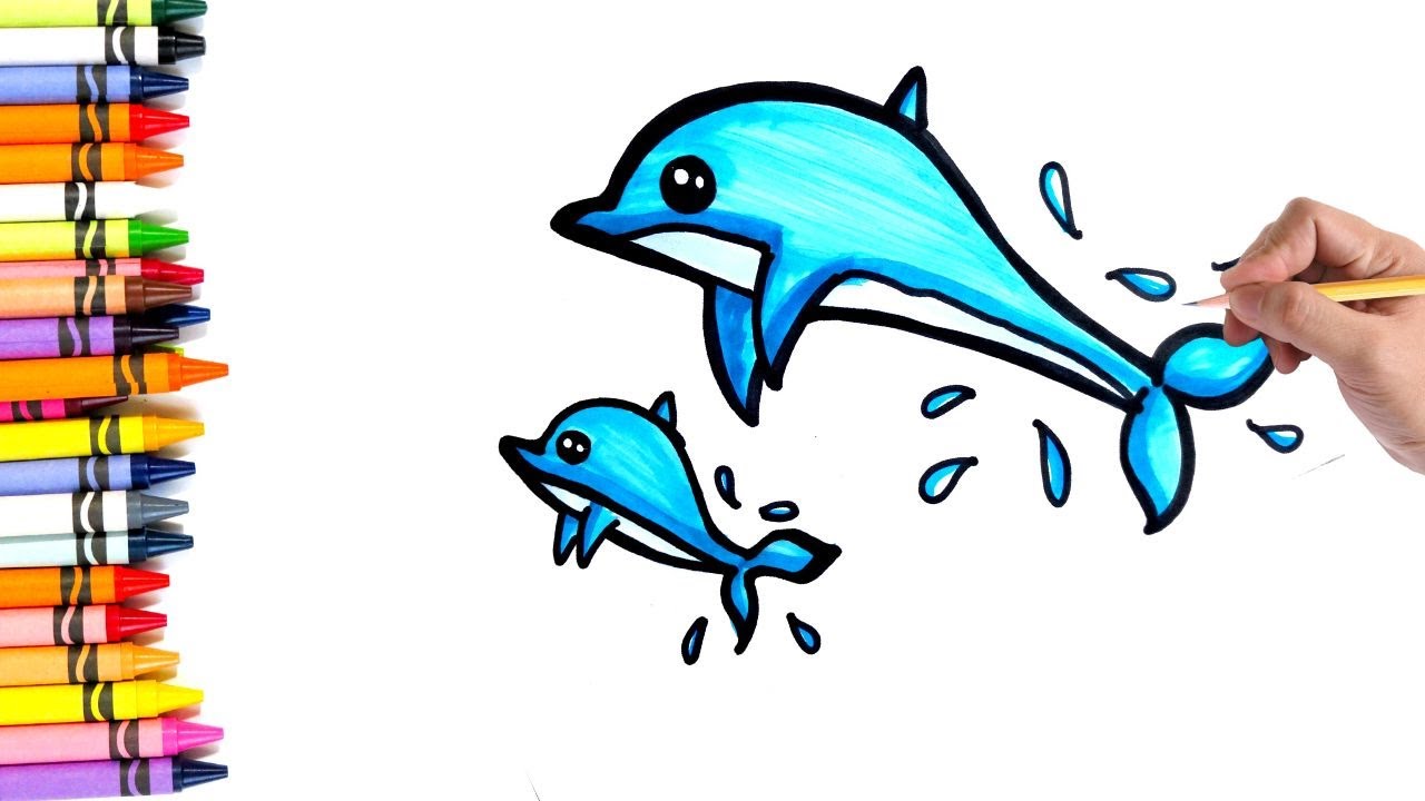 Let's Draw Mummy & Baby Dolphin For Toddlers and Kids, Rhymes, Drawing ...
