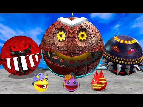 MS PACMAN & NEW RED PACMAN VS TWO YELLOW MONSTER PACMAN FIGHTING IN ...