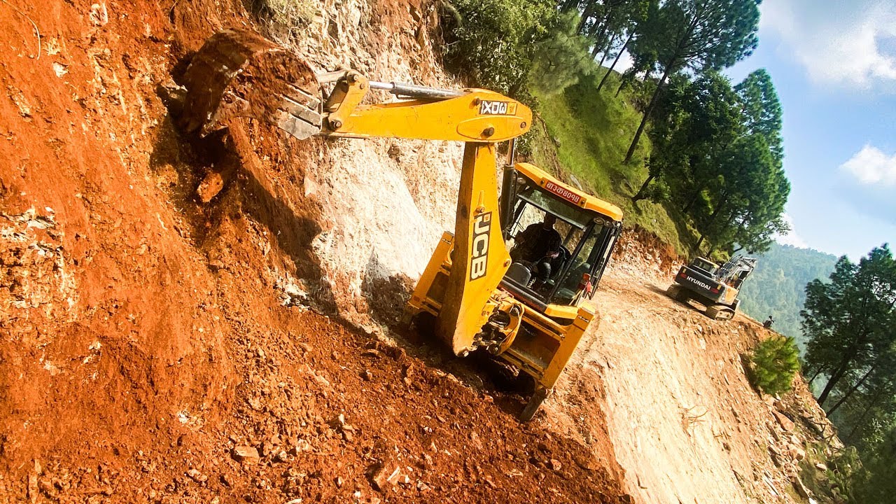 Mountain Road Construction with JCB Backhoe | Excavator Videos | JCB ...