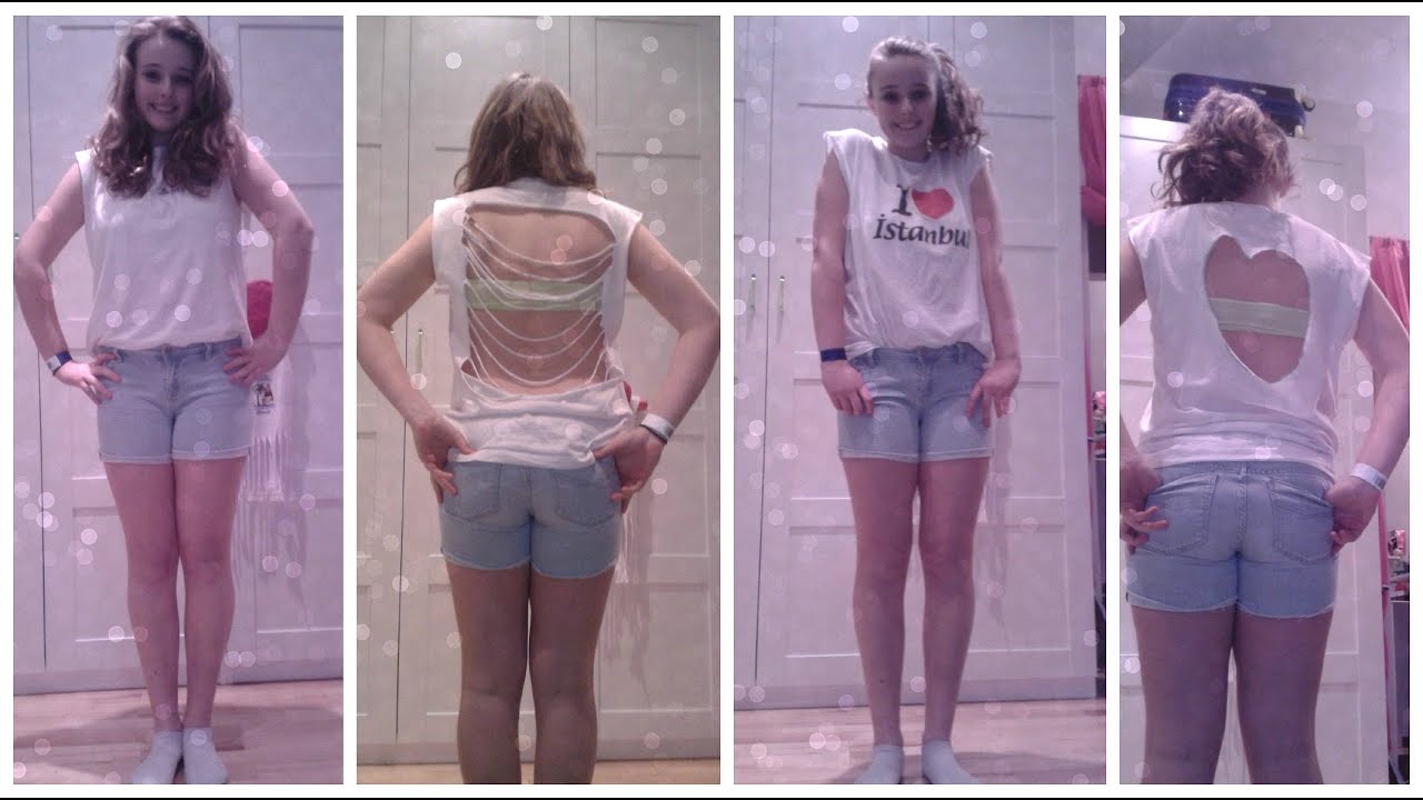 DIY: Heart Back and String Back t-shirt transformations!!! - YouTube