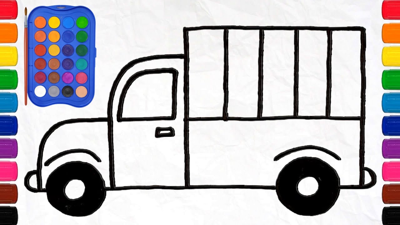 Easy TRUCK Drawing Painting and Coloring for Kids and Toddlers - YouTube