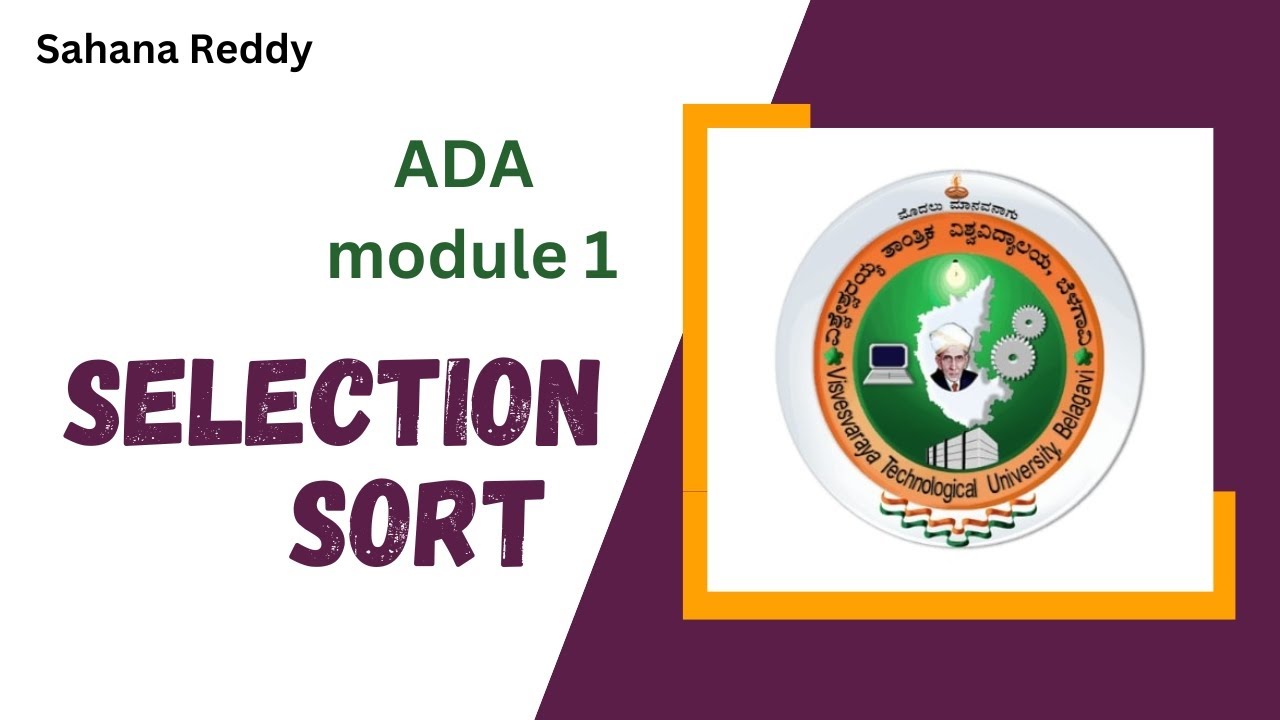 Selection sort #ada #daa #selectionsort #vtu #vtunotes - YouTube