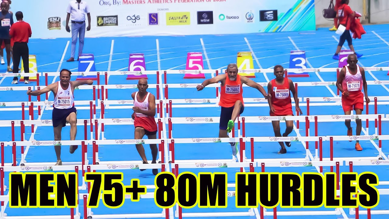 India wins Gold Medal in Men's 75+ 80m hurdles - YouTube